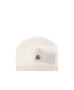 Moncler Logo Patch Beanie - White