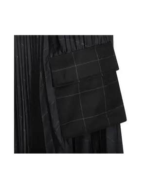 Sacai Windowpane Satin Pleated Skirt