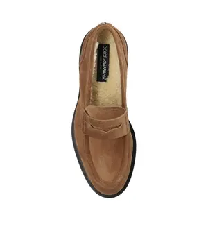 Dolce & Gabbana Suede Loafers With Embossed Logo Detail - Brown