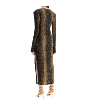 Norma Kamali Snake Print V-neck Long-sleeve Dress