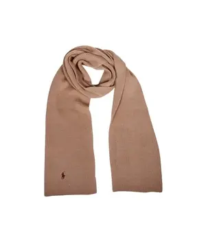 Ralph Lauren Polo Pony Embroidered Ribbed-knit Scarf - Camel Melange