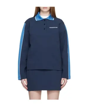 Casablanca Long Sleeve Collared Sweatshirt - Navy