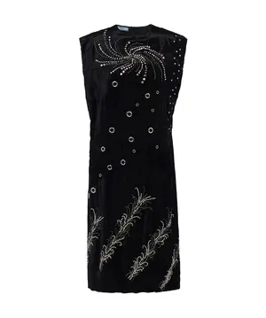Prada Sleeveless Embroidered Velvet Dress With Metal Studs
