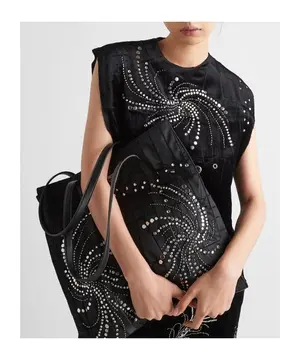 Prada Sleeveless Embroidered Velvet Dress With Metal Studs