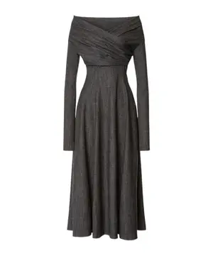 Alberta Ferretti Off-shoulder Long Sleeve Dress With Ruched Asymmetrical Neckline