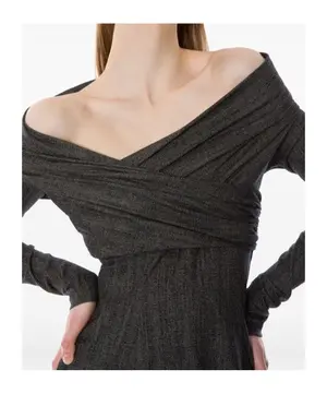 Alberta Ferretti Off-shoulder Long Sleeve Dress With Ruched Asymmetrical Neckline