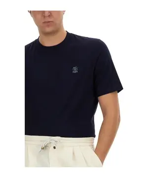Brunello Cucinelli Logo Printed Crewneck T-shirt - Blue