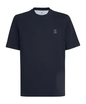Brunello Cucinelli Brunello Cucinelli Logo Printed Crewneck T-Shirt Blue