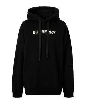 Burberry Logo Printed Drawstring Hoodie - Black