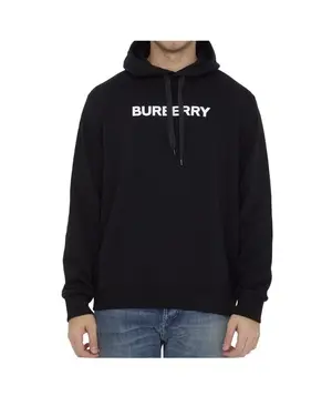 Burberry Logo Printed Drawstring Hoodie - Black