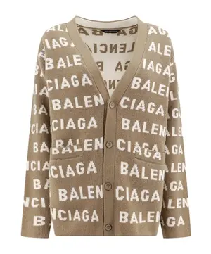 Balenciaga All-over Logo Intarsia Buttoned Cardigan - Nude
