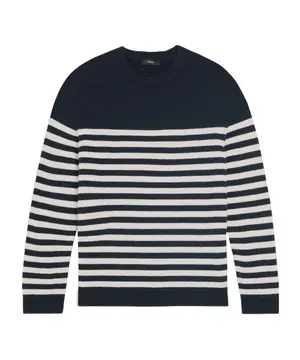 Theory Striped Crewneck Knit Sweater With Raglan Sleeves - Deep Navy/ivory