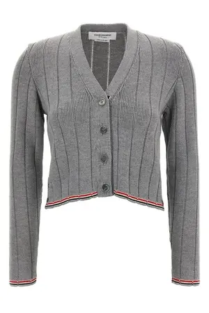 Thom Browne Rwb Jacquard Knitted Cardigan - Light Grey