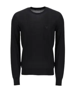 Versace Logo Embroidered Crewneck Knitted Jumper - Black