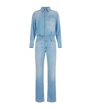 Elisabetta Franchi Lettering Denim Jumpsuit - Light Blue