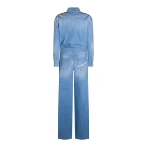 Elisabetta Franchi Lettering Denim Jumpsuit - Light Blue