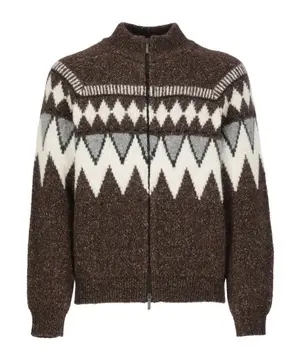 Peserico Jacquard Mock Neck Cardigan