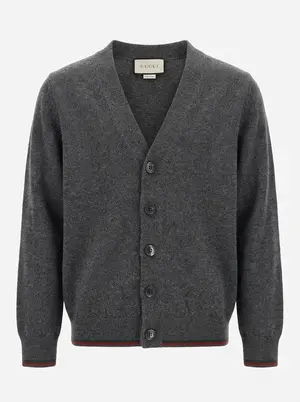 Gucci Ribbed-trim V-neck Cardigan - Grey