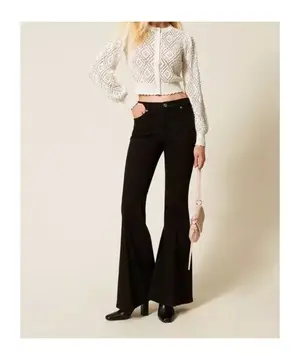 TWINSET Flared Leather Jeans - Black