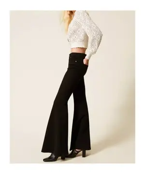 TWINSET Flared Leather Jeans - Black