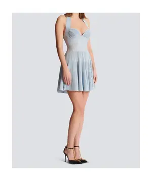 Balmain Textured Knit Halterneck A-line Dress - Blue