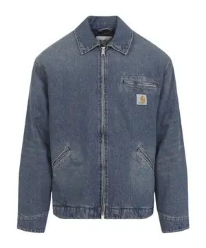 Carhartt Work In Progress Denim Zip-up Jacket With Logo Patch - Gray