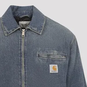 Carhartt Work In Progress Denim Zip-up Jacket With Logo Patch - Gray