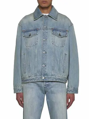 Valentino Garavani Buttoned Long Sleeve Denim Jacket - Gray