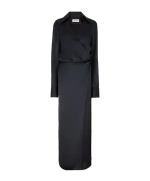 Attico Deep V-neck Midi Dress With Long Sleeves - Black