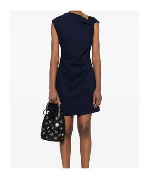 MSGM Asymmetric Neckline Mini Dress - Navy