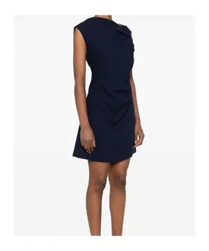 MSGM Asymmetric Neckline Mini Dress - Navy