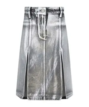 Attico Side Slit Coated Denim Midi Skirt