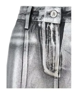 Attico Side Slit Coated Denim Midi Skirt