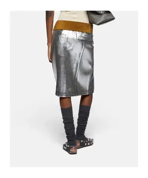 Attico Side Slit Coated Denim Midi Skirt