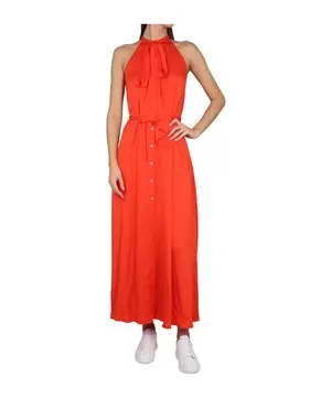 Aspesi Halterneck Midi Shirt Dress With Belted Waist - Red