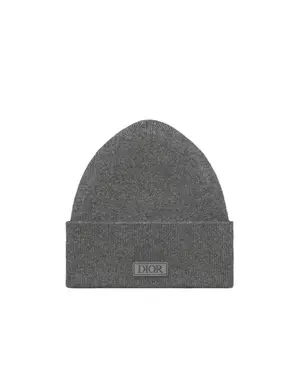 Dior Beanie With Suede Effect Patch - Gray