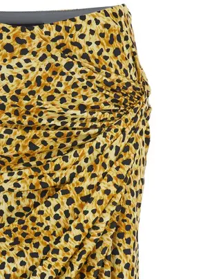 Versace Cheetah Foulard Draped Midi Skirt - Yellow
