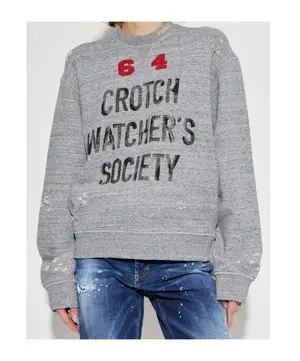 Dsquared2 Slogan Printed Crewneck Distressed Sweatshirt