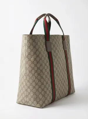 Gucci Gg Supreme Canvas Medium Tote Bag With Webbing - Nude