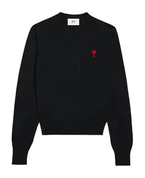 AMI Paris Crewneck Jumper With Red De Coeur Embroidery - No