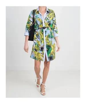 Versace Tropical Print Belted Shirt Dress