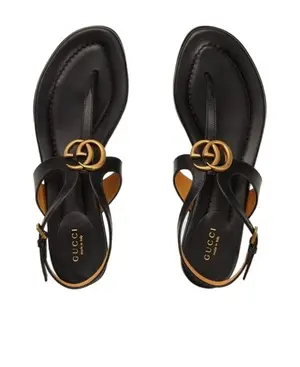 Gucci Double G Leather Thong Sandals