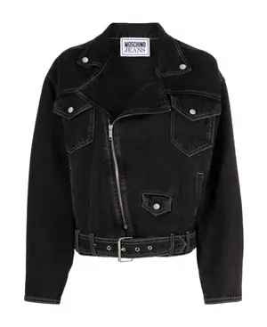 Moschino Zipped Belted Denim Biker Jacket - No