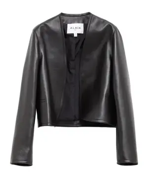 Alaïa Collarless Long Sleeve Leather Jacket