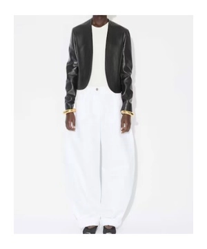 Alaïa Collarless Long Sleeve Leather Jacket