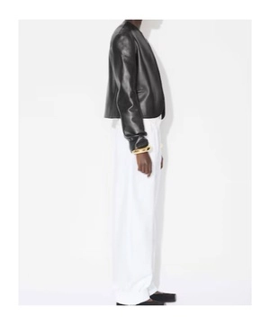 Alaïa Collarless Long Sleeve Leather Jacket