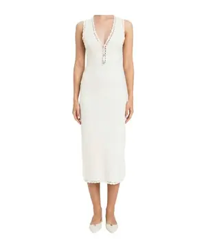 TWINSET Crochet Knit V-neck Midi Dress