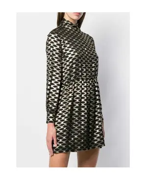 Celine Long Sleeve Bow Collar Mini Dress - Black