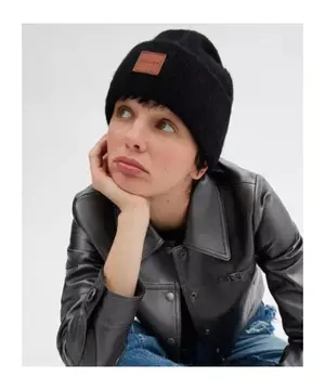 COACH Knit Beanie With Leather Patch