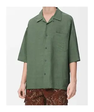 Loewe Short Sleeve Shirt In Viscose And Linen - Green